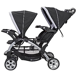 Baby Trend Sit N Stand Easy Fold Travel Double Baby Stroller and Single Infant Car Seat Travel System with Safety Harnesses and Cover, Stormy