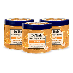 Dr Teal's Shea Sugar Body Scrub, Citrus with Essential Oils & Vitamin C, 19 oz (Pack of 3) (Packaging May Vary)