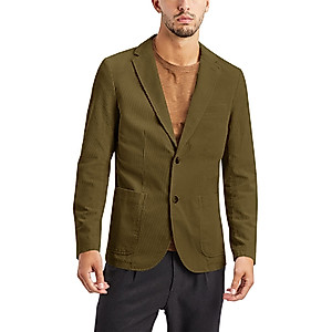 Men's Corduroy Blazer Jacket Single Breasted Solid Work Wear Vintage Spoat Coat Casual Corduroy Suit Jacket Green