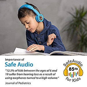 ONANOFF BuddyPhones Explore+, Volume-Limiting Kids Headphones, Foldable and Durable, Built-in Audio Sharing Cable with in-Line Mic, Best for Kindle, iPad, iPhone and Android Devices, Cool Blue