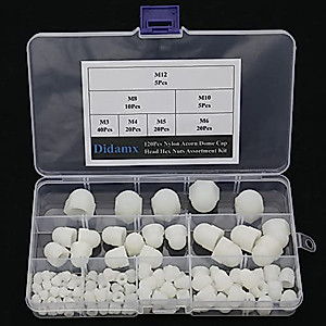 Didamx 120Pcs M3 M4 M5 M6 M8 M10 M12 Nylon Acorn Dome Cap Head Hex Nuts Assortment Kit