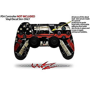 WraptorSkinz Skin Compatible with Sony PS4 Dualshock Controller PlayStation 4 Original Slim and Pro Painted Faded and Cracked Red Line USA American Flag (Controller NOT Included)