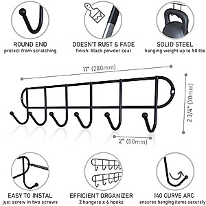 Tibres - Farmhouse Coffee Cup and Mug Rack Door or Wall Mounted - Rustic Kitchen Utensil Rack with Hooks for Spoon Spatula and Towel - Small Cup and Mug Holder - Metal Wire Hanger - Black - Set of 2