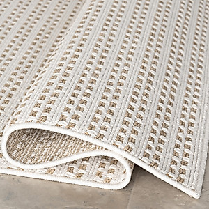 nuLOOM 4' x 6' Plush Indoor/Outdoor Area Rug, UV-Resistant, Long Loop Construction, Oeko-TEX Certified, Paito, Balcony, Jaylani Neutral