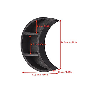 TREETDOBV Wall Mounted Moon Shelf Decor, Wall Hanging Wooden Floating Shelves, Rustic Black Moon Shelf Solid Wood Moon Shaped Storage Rack for Home Office Bedroom Living Room Decor(L)