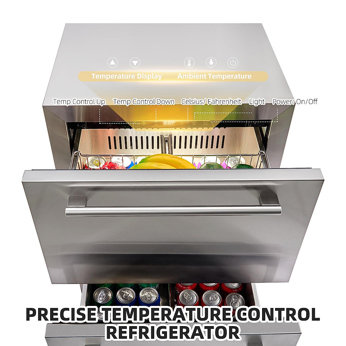 Towallamrk 24 Inch Under Counter Drawer Fridge, Outdoor Beverage Refrigerator, Undercounter Refrigerator for Home and Commercial Use, Stainless Steel Door, Fast Cooling, Low Noise