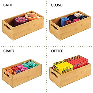 mDesign Bamboo Storage Bin Container, Drawer Organizer Crate Boxes with Handles for Kitchen Pantry Cabinet, Shelves, or Counter, Holds Snacks, Spices, Drinks, Echo Collection, 4 Pack, Natural/Tan