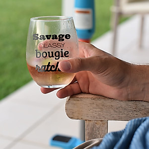 Savage Classy Bougie Ratchet Funny Wine Glass - Stemless Glass to Drink Wine, Cute Wine Glass for Any Occasion, Funny Wine Cup Made in the USA by Age of Sage, 15 oz