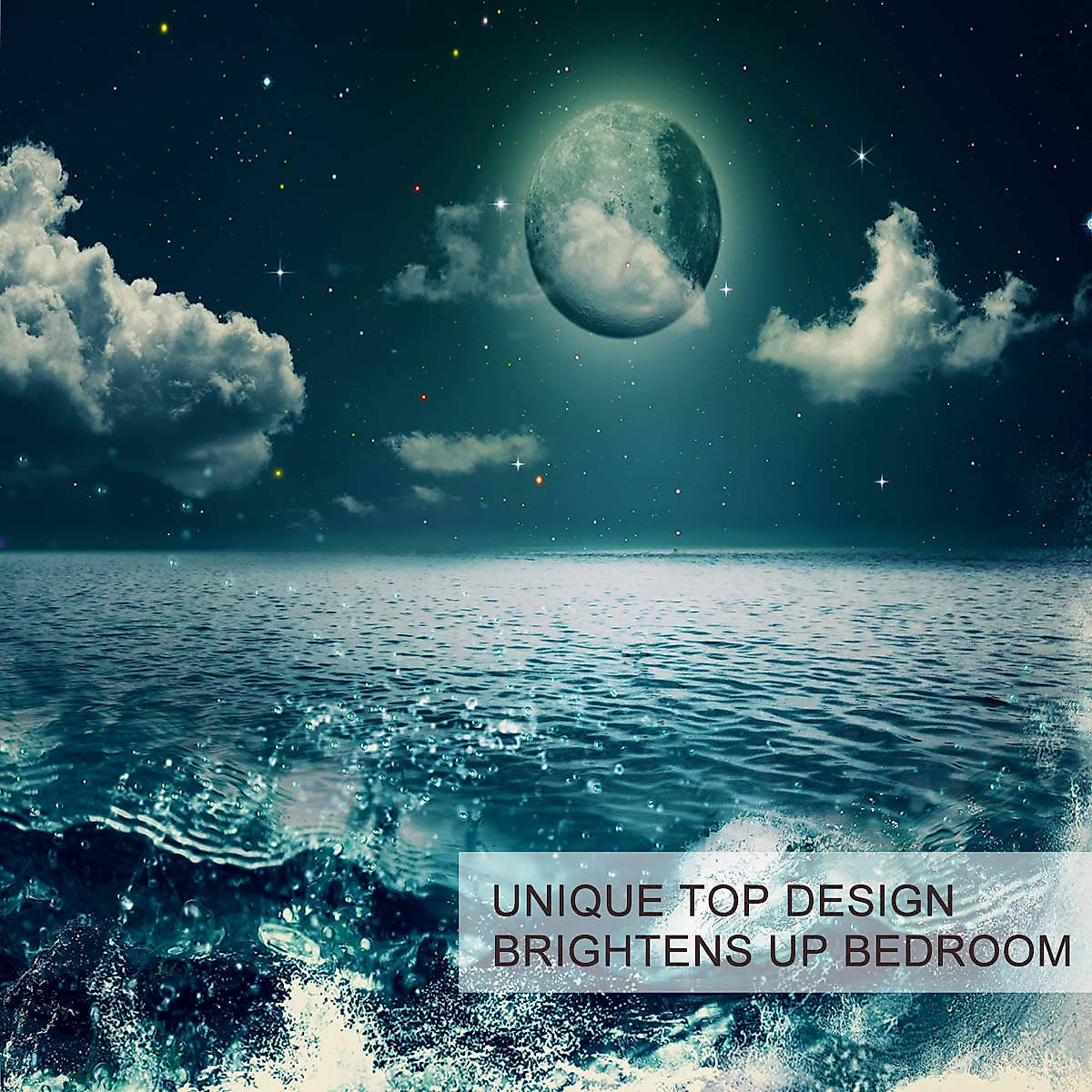 BlessLiving Modern Ocean Teal Waves Bedding 3D Moon Coastal Blue Duvet Cover Queen Size 3 Piece Watercolor Beach Bed Set Super Soft Breathable and Comfortable