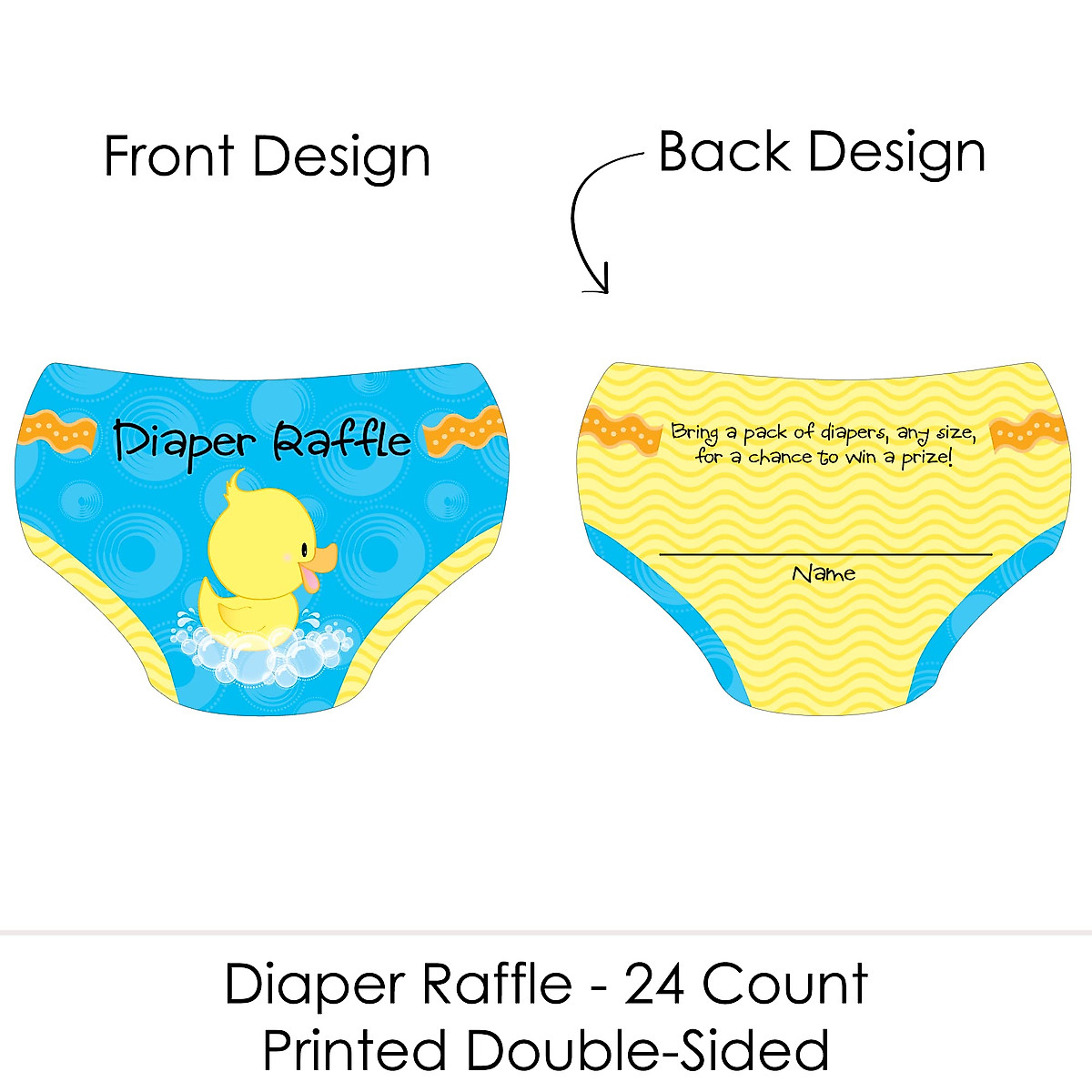 Big Dot of Happiness Ducky Duck - Diaper Shaped Raffle Ticket Inserts - Baby Shower Activities - Diaper Raffle Game - Set of 24