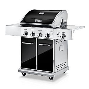 NutriChef 52,000 BTU 5-Burner Stainless Steel Propane Gas Grill with Portable Design, Electronic Ignition, Built-in Thermometer and Heavy-Duty Construction