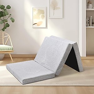 MUUEGM Tri Folding Mattress 4 Inch King Trifold Memory Foam Mattress Foldable Bed Mattress with Washable Cover Portable Mattress for Yoga/Camping/RV/Guest Beds,CertiPUR-US Certified,Grey