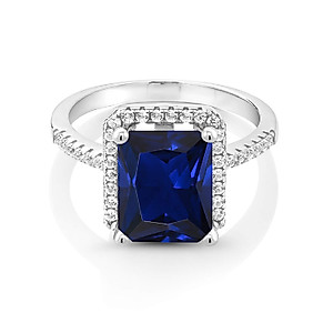 Gem Stone King 925 Sterling Silver Gemstone Birthstone Engagement Ring | Emerald Cut 10X8MM | Wedding Engagement Anniversary Promise Ring For Women | Available In Size 5, 6, 7, 8, 9