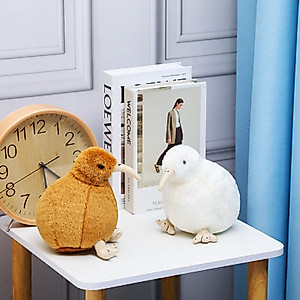 Sratte 2 Pcs Kiwi Bird Plush Toy 7.9 Inch Kiwi Bird Stuffed Animal Soft Toy Lifelike Furry Cute Plush Fluffy Doll Gift for Boy Girl Teens Adults Birthday Holiday Present, White and Brown
