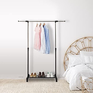 Karl home Adjustable Standard Rod Clothes Rack on Wheels, Simple Freestanding Garment Rack Rolling Metal Clothing Organizer for Coat Hanging Dorm Bedroom Black Silver