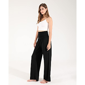 ODODOS Women's Wide Leg Palazzo Lounge Pants Light Weight Loose Comfy Casual Pajama Pants-28 Inseam, Black, X-Large