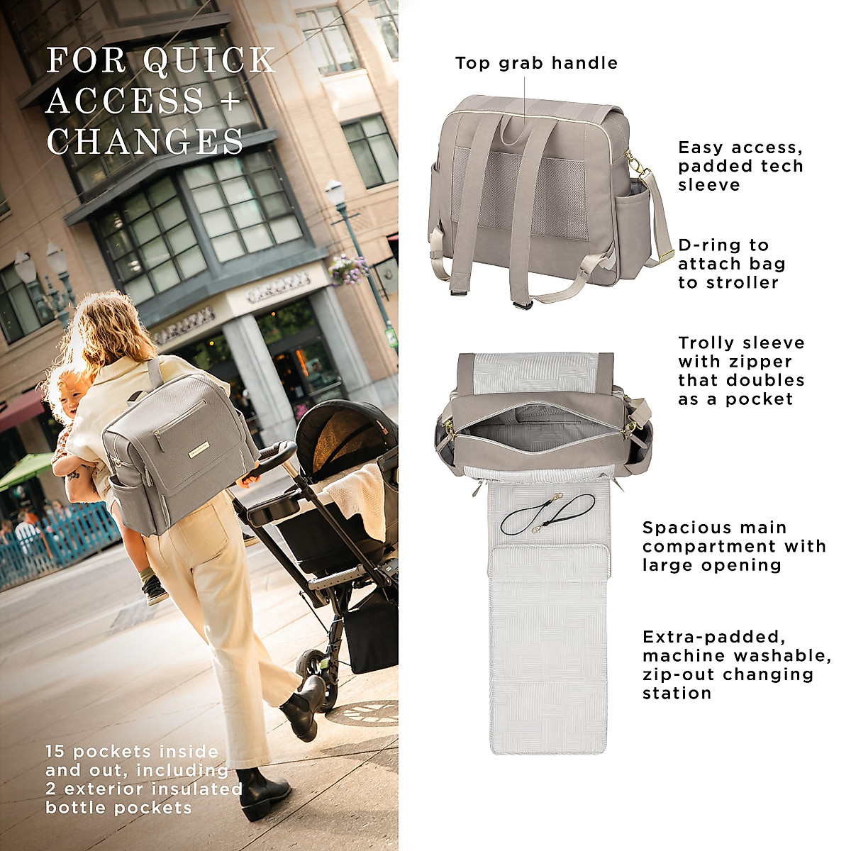 Petunia Pickle Bottom Boxy Backpack Deluxe, Diaper Bag for Parents, Stylish Baby Bag, Spacious Backpack, On-The-Go Moms, Sand Cable Stitch