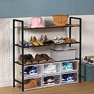 VECELO Shoe Rack Entryway Storage Stand with Removable Side Pockets, 4-Tier Organizer, Brown