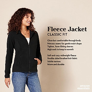 Amazon Essentials Women's Classic-Fit Full-Zip Polar Soft Fleece Jacket (Available in Plus Size), Black White Mini Buffalo Plaid, Medium