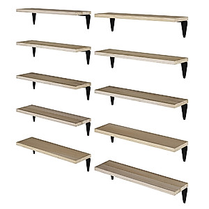 Wallniture Arras Floating Shelves for Wall Decor,17"x4.5" Bookshelf for Living Room Decor, Kitchen Organization, Hallway & Office Wall Shelves Natural Finish Set of 10