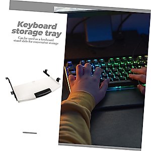 Housoutil Abs Plastic Keyboard Tray Keyboard Guide Rail Computer Desk Accessory Side Mount Keyboard Storage