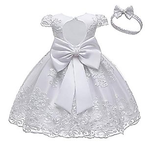 MYRISAM Flower Girls Lace Tutu Dress Baby Kids Christening Baptism Communion Birthday Party Formal Wedding Dresses w/Headwear White 3-4T
