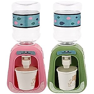 Toyvian 2Pcs Mini Water Dispenser Lovely Cartoon Drinking Water Fountains Miniature Scene Model Doll House Accessories for Children Girls Boys