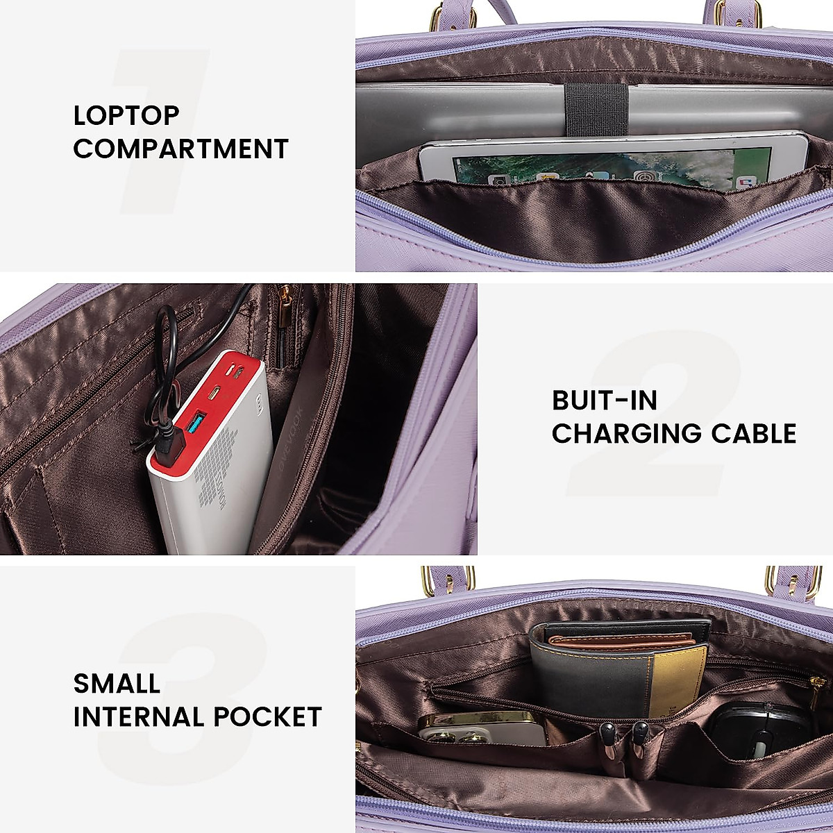 LOVEVOOK Laptop Bag for Women, Fashion Works Computer Tote Bag, 15.6-Inch Large Capacity Shoulder Bag Set with Clutch Purse, Professional Business Briefcase for Office Lady, 2PCs, Light Purple