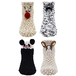 Lovful 4 Pairs Animal Super Warm Baby Fuzzy Soft Thick Socks,Large