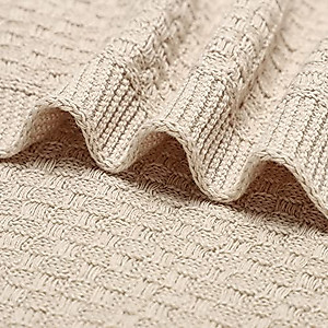LAWKUL Knit Baby Blanket Cotton Cable Beige Receiving Swaddle Nursery Blankets Crochet Gender Blanket for Newborn Boy Girls