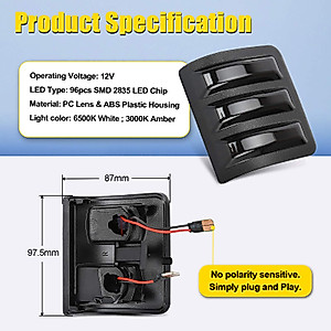 Switchback LED Side Mirror Marker Lights fit for 2008-2016 Ford F250 F350 F450 F550 Super Duty, Sequential Amber Turn Signal Lights, White Running Lights