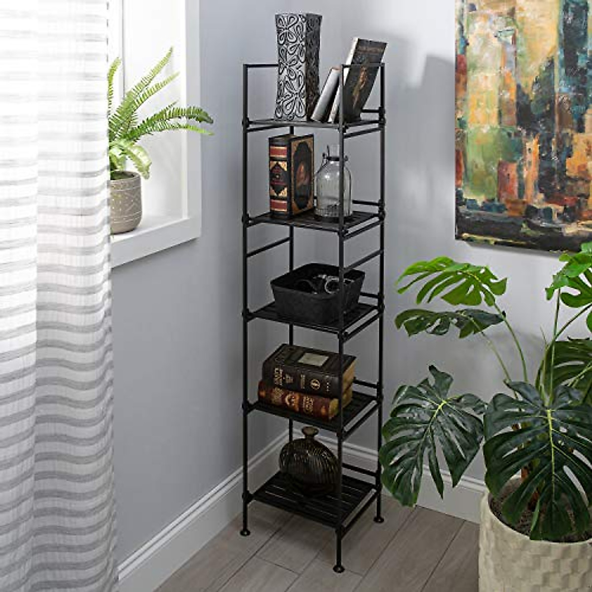 Organize It All 5 Tier Square Freestanding Shelf Unit for Bedroom, Bathroom, or Home Storage and Organization, in Espresso