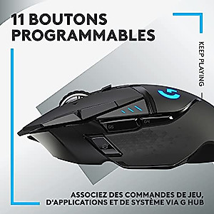 Logitech G502 Lightspeed Wireless Gaming Mouse, Hero 25K Sensor, 25,600 DPI, RGB, Adjustable Weights, 11 Programmable Buttons, Long Battery Life, POWERPLAY-Compatible, PC/Mac - Black
