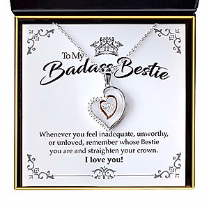 Aphrodite’s Gifts for Women, to My Badass Bestie - Luxe Heart Necklace Gift Set, 925 Sterling Silver Necklaces for Women, Best Friend Birthday Gifts for Women, BFF Necklace for 2, Long Distance Friendship Gifts, Friendship Jewelry, Friendship Gifts for Wo