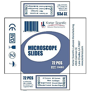 Microscope Slides, Ground Edges, Frosted, 90 Corners, 3x1, Karter Scientific 206B2 (Pack of 72)