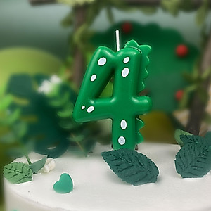 Number Birthday Candles(4 Candle Green) Dinosaur Shape Number Happy Birthday Cake Candles for Dinosaur Birthday Party Decoration Reunions Theme Party