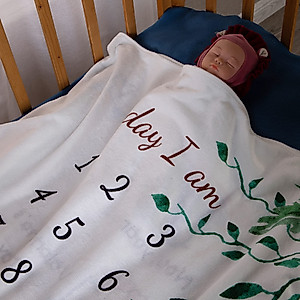 vmaisi Baby Milestone Blanket Gifts - Newborn Boy & Girl Monthly Year Infant Growth Blankets Nursery Swaddling Blankets (Green Animals, Double Printed)