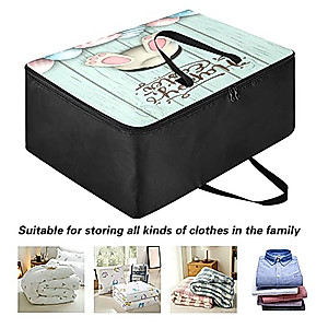 DOMIKING Under Bed Clothes Storage Bag - Bunny Happy Easter Eggs Blanket Storage Large Storage Containers with Zipper Pillow Storage 27.6x19.7x11inch