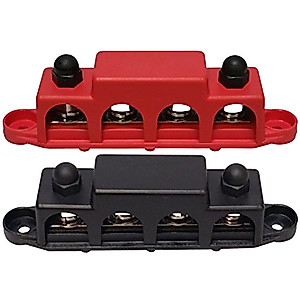 (Red & Black) 3/8" 4 Stud Power Distribution Block -BUSBAR- with Cover - Made in The USA