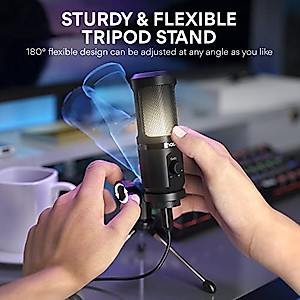 MAONO USB Gaming Microphone for PC, Computer Condenser Mic with Gain Knob, RGB Light, Tripod Stand for Recording, Podcasting, Streaming, Compatible with PS5 PS4 Mac Laptop Desktop (PM461TR RGB)