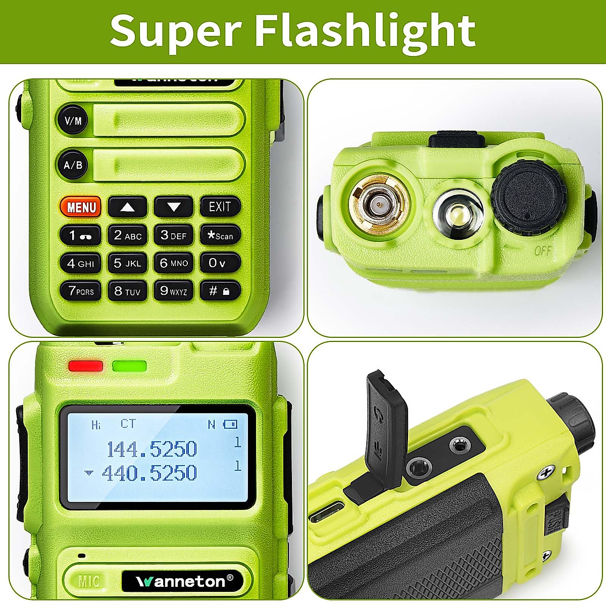 Wanneton UV5F ham Radio Handheld Dual Band Two Way Radio Rechargeable Walkie Talkies with One-Key decoding Copy Frequency and Super Bright Flashlight and Large Battery