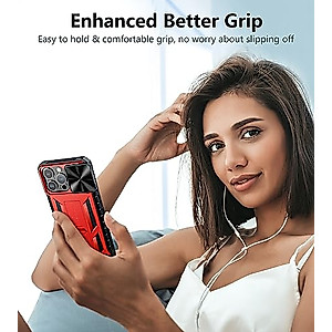 FNTCASE for iPhone 15-Pro-Max Case: Military Grade Drop & Shock Protection Cell Phone Cover with Kickstand & Slide | Rugged Protective Bumper Tough Protector Cases for 15 Pro Max 6.7'' - Red