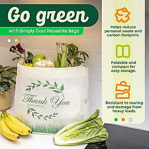50 Pack Reusable Thank You-Have a Nice Day Eco-Friendly Large Grocery Shopping Bags 14.5"x14"x6.6" Durable, Recyclable Shopping Bags for Customers Washable, Foldable, Portable Tote Bags Bulk