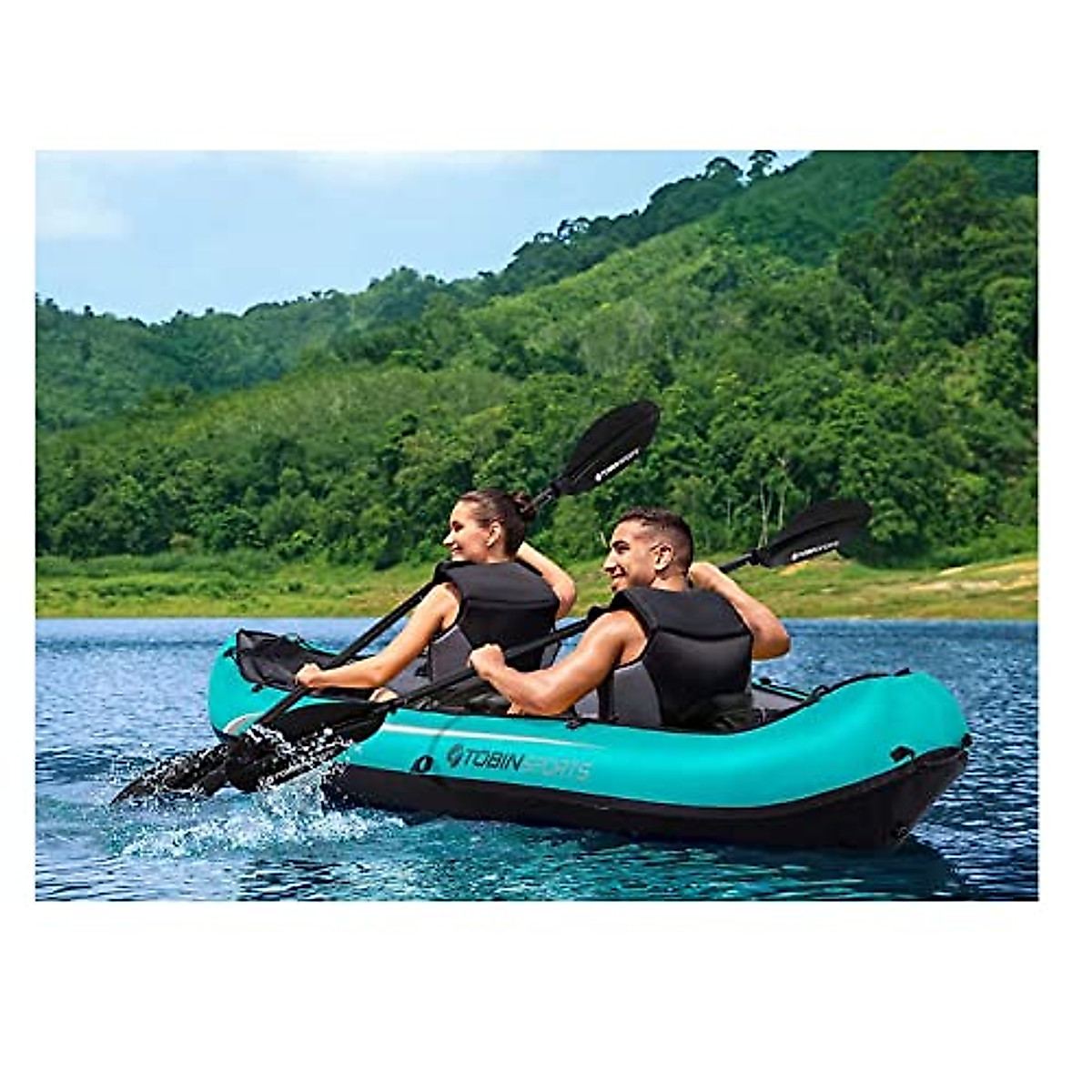 Tobin Sports Wavebreak Kayak. Inflatable Kayak for Two Adult Person. Tandem Fishing Kayak. Twin Lightweight Kayak is Also a Foldable Canoe.