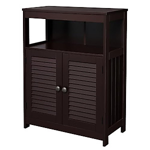 VASAGLE Bathroom Floor Cabinet, Freestanding Bathroom Storage Cabinet with Double Shutter Doors and Adjustable Shelf, for Living Room, Entryway, Kitchen, Brown UBBC40BR