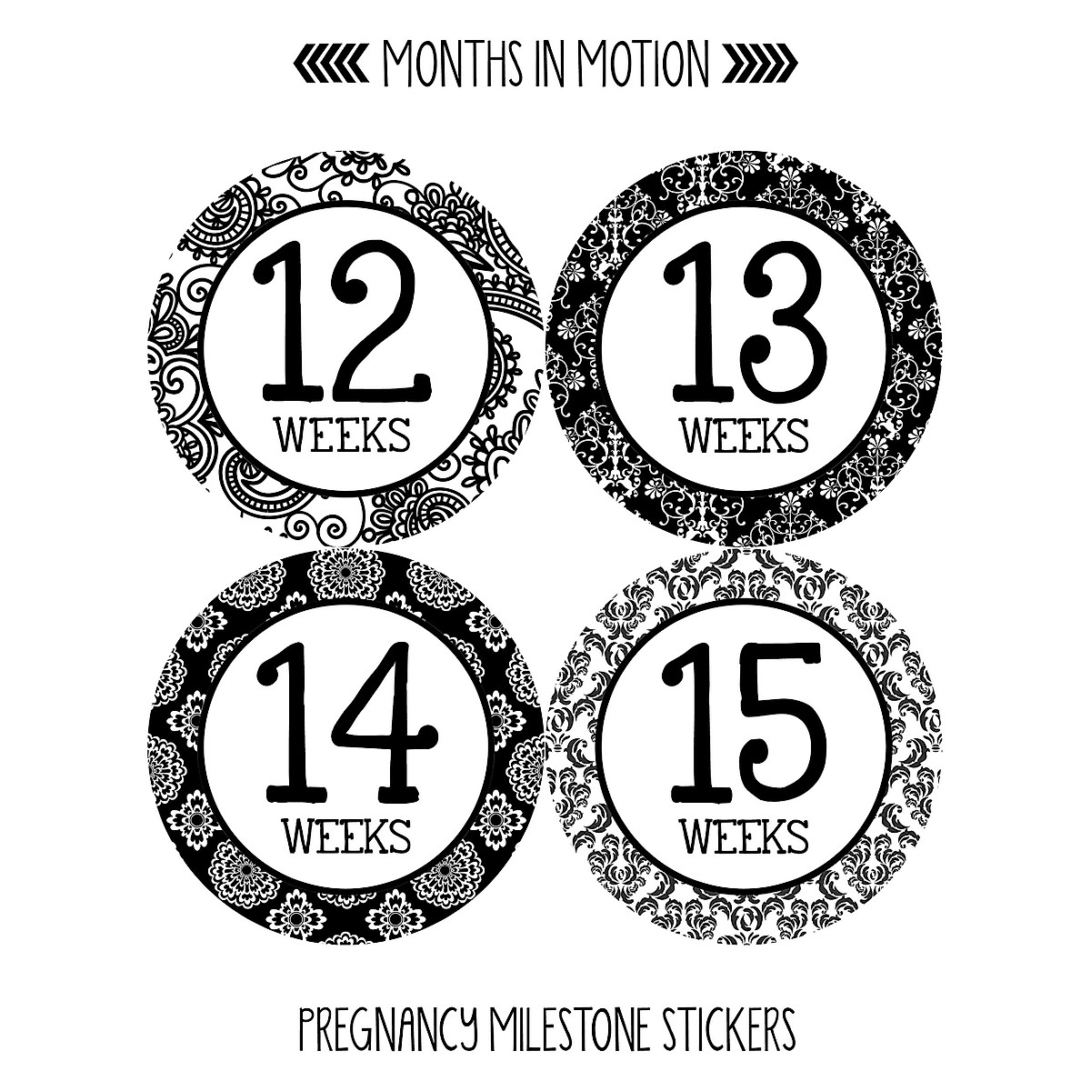 Months In Motion Pregnancy Weekly Belly Growth Stickers - Week to Week Pregnant Expecting Photo Prop - Maternity Keepsake - Baby Bump - Large Set of 36 Weekly Photo Sticker