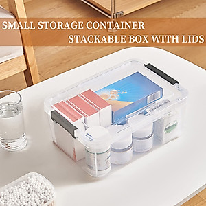 FLMOUTN 8Pcs Small Clear Storage Bin with Lid, Stackable Small Storage Bins with Secure Latching Buckles, 0.91 Qt / 1 Liter Clear Storage Boxes for Organizing Kid's Toy Crafts