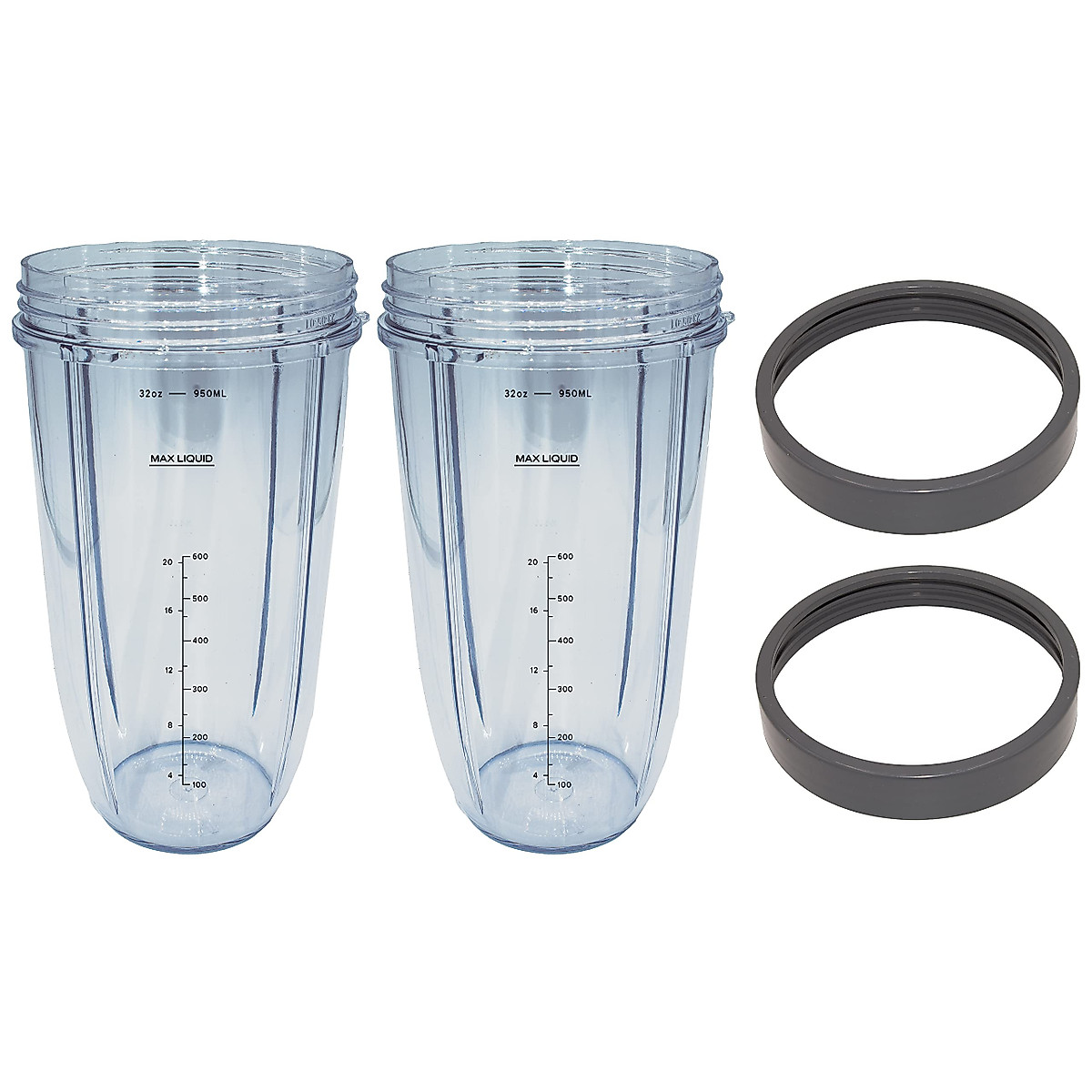 Blendin Replacement 32 Ounce Extra Large Cup Jar with Lip Ring, Compatible with Nutribullet 600W, 900W, NB-101B, NB-101S, NB-201, NBR-0601, NBR-1201, NB9-1301, 900 Pro Series Blenders, 2 Pack Part