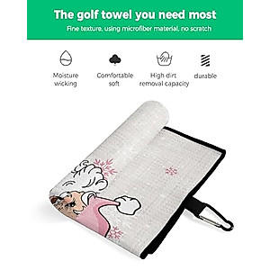 Yun Nist Golf Towel Christmas Pink Santa Claus Retro Linen,Waffle Pattern Microfiber Club Cleaner Golf Towels with Carabiner Clip for Women Men Dad,Winter Snowflake Golf Towel for Golf Bags,24x16in