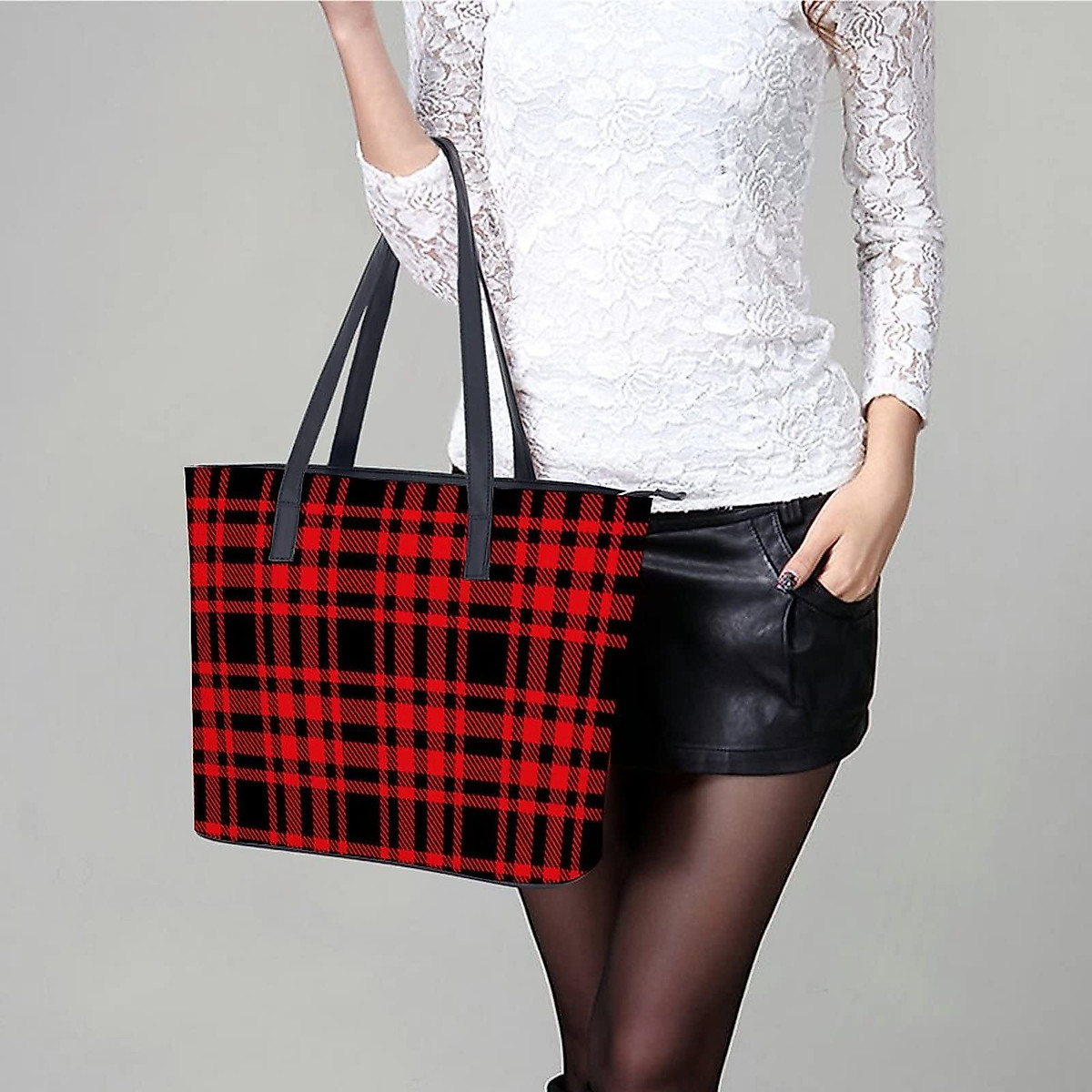 Tartan Plaid Women's Tote Bag PU Leather Shoulder Bag Handbags Purse For Work Shopping Travel
